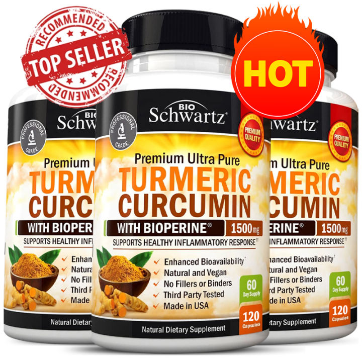 TURMERIC CURCUMIN Capsules - with BIOPERINE - 1500 mg per serving ...