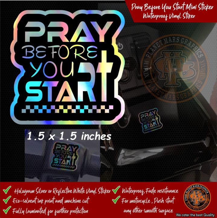 Pray Before You Start Sticker Holographic Silver waterproof vinyl mini ...