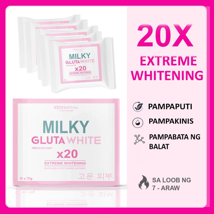 MILKY GLUTA WHITE SOAP X20 WHITENING BY KEISHA WHITE FOR SCARS, PEKLAT ...