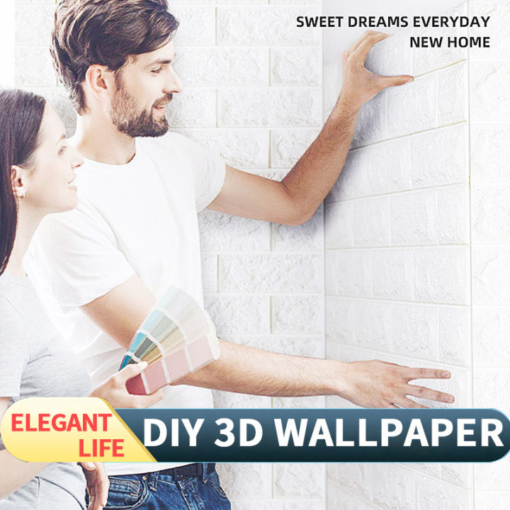 【Local Delivery】White 3D Wallpaper Self Adhesive Brick Sticker and ...