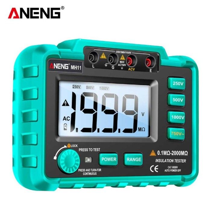 DIGITAL MEGGER MEGOHMMETER 250/500/1000V 2000M INSULATION TESTER ANENG ...