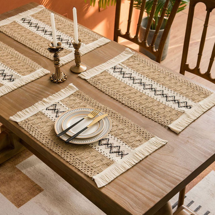 Burlap Cotton Fringe Placemats for Dining Table Decor Farmhouse Heat ...