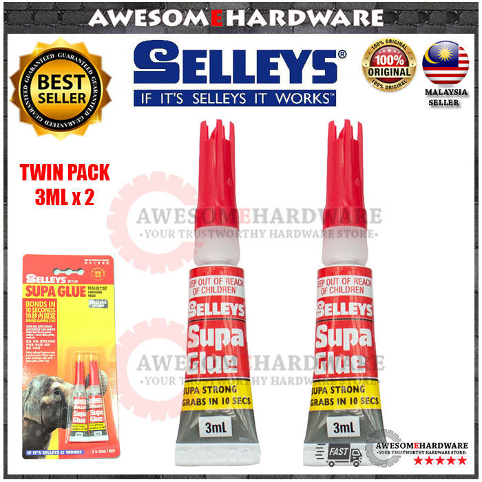 (TWIN PACK) SELLEYS SUPA GLUE SUPER GLUE 3ML x 2 BUNDLE PACK GAM GAJAH ...