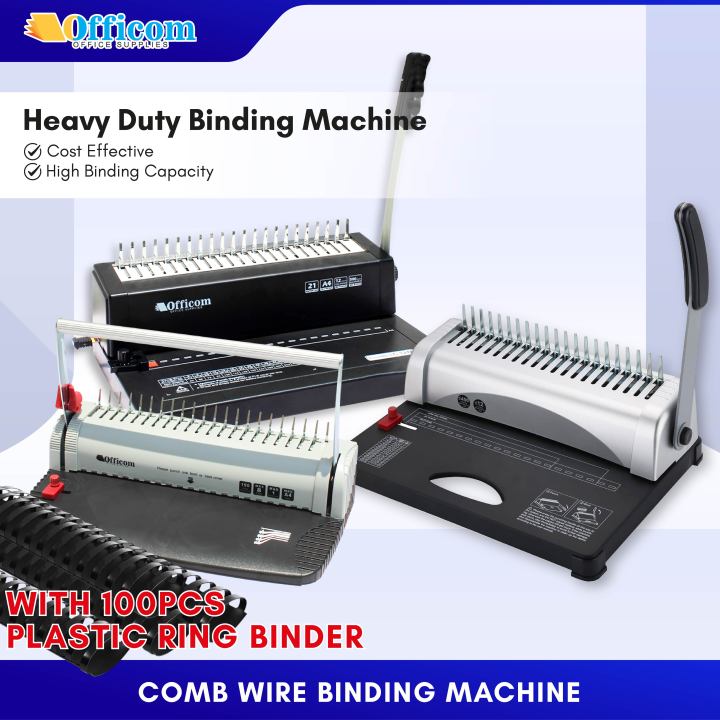 Officom A4 Size Comb Binding Machine COMBO SET w/GIFT 100pcs Plastic Ring Binder for Notebook ...