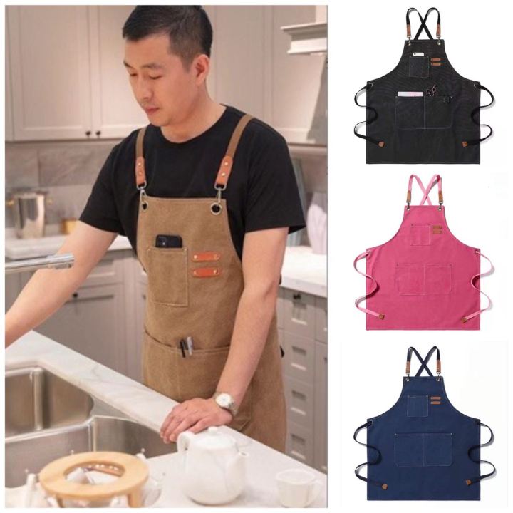 Ready Stock Washable Canvas Apron Adjustable Cross-Back Straps With ...