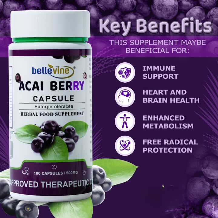 Acai Berry Herbal Supplement 100 Capsules x 500mg Bottle | Lazada PH
