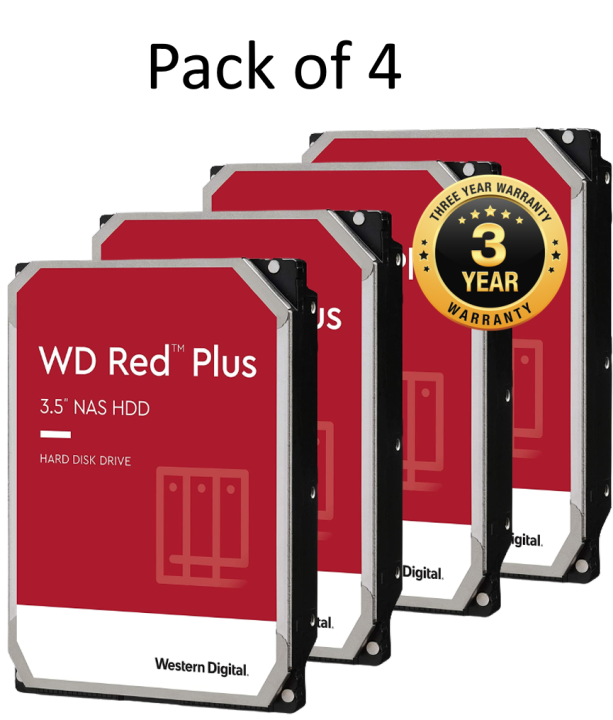 (PACK OF FOUR) WD Red Plus (1-12TB) NAS Hard Drive 3.5". 3-year carry ...