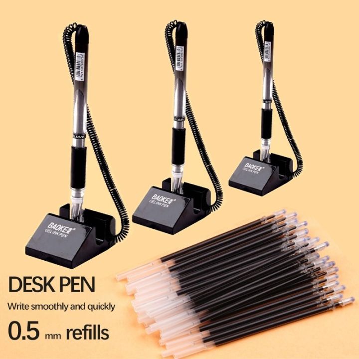 1PCS 0.5mm Desktop Pen Black Desk Pen with Cord Holder Office Bank ...