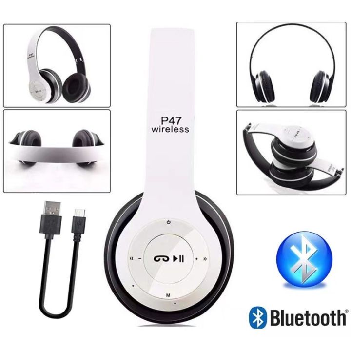 P47 FOLDABLE WIRELESS 5.0 BLUETOOTH HEADPHONE ON - EAR HEADSET NOISE ...