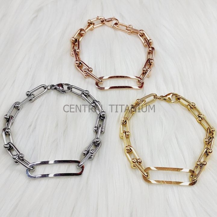 TITANIUM Gelang rantai klip besar plat GT018 | Lazada Indonesia