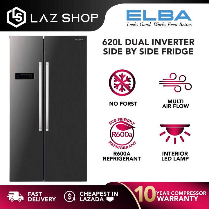 Elba 620L Inverter Side By Side Refrigerator ESR-K6260D(SV) | Movable ...