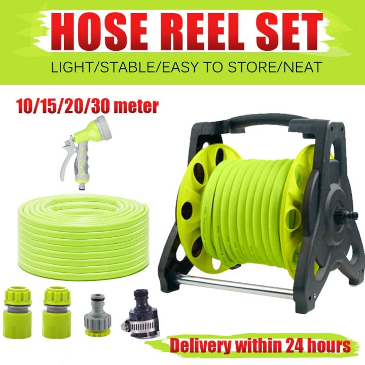 35M Garden Hose Reel Set 1/2'' Water Pipe Storage Rack Water Pipe ...