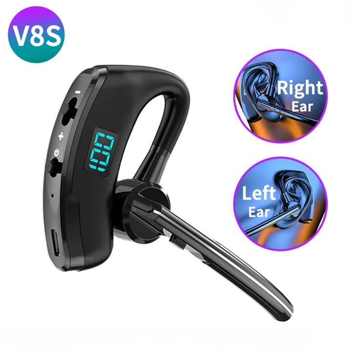 V8S Business Bluetooth 5.0 Wireless Waterproof Earphone Long Standby Voice Control Ear Hook ...