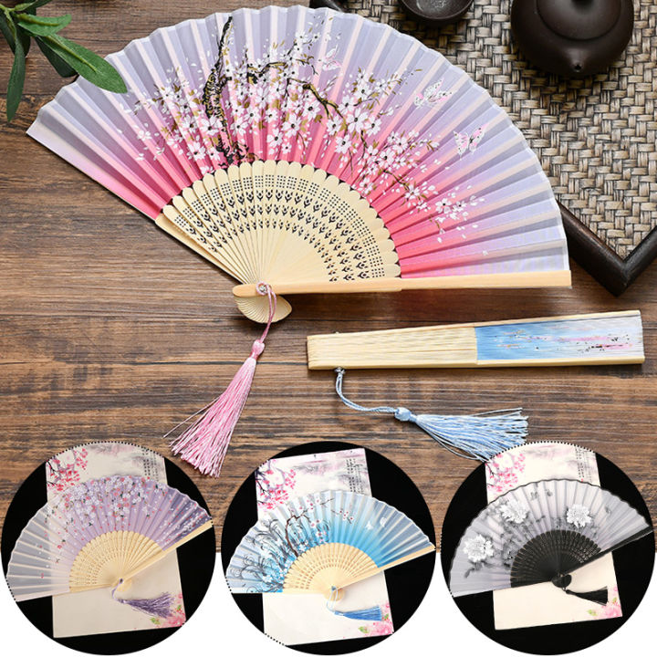 Jhj0 1PC Hand Fan Classical Bamboo Fan Folding Silk Room Party Fashion ...