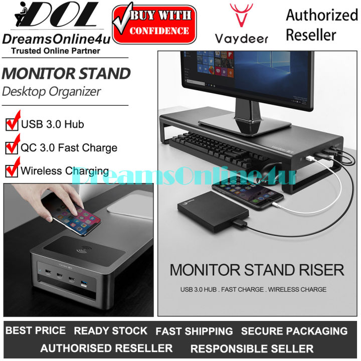 VAYDEER Monitor Stand Riser USB3.0 Hub Data Transfer Fast Wireless ...