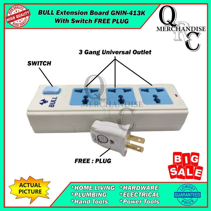 BULL Extension Board with Switch GNIN-413K (Free : Plug 10L1) | Lazada PH
