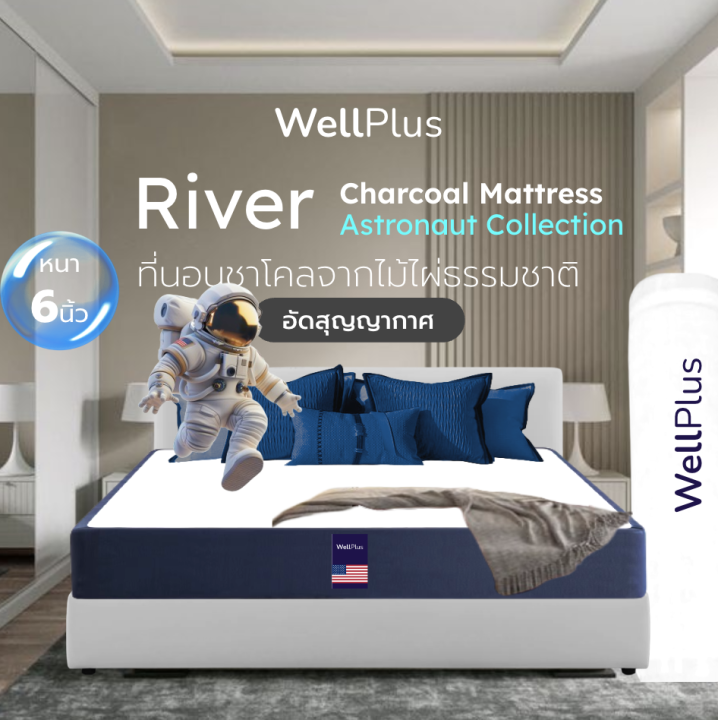 Wellplus [อัดสุญญากาศ] รุ่น River หนา 6 นิ้ว ที่นอนชาโคลจากไม้ไผ่ธรรมชาติ สัมผัสนุ่มนอนสบาย เย็น ...