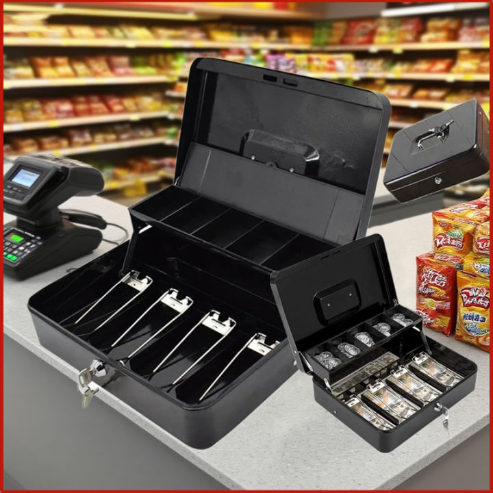 Cash Box with Lock Key and Money Tray Large Money Box for Cash Metal ...