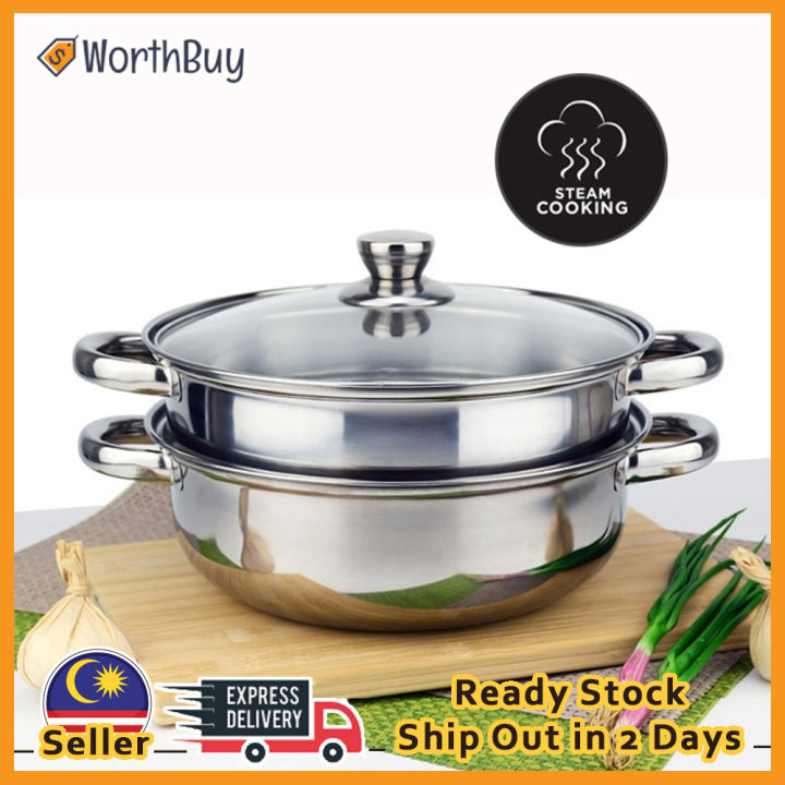 Worthbuy Stainless Steel Steamer Pot Steamboat Hotpot Cooker Pengukus ...