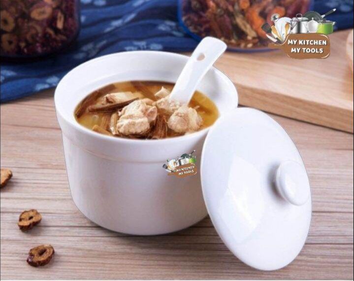 White Porcelain Steam Pot with Cover White Ceramic Porcelain Stew Cup ...