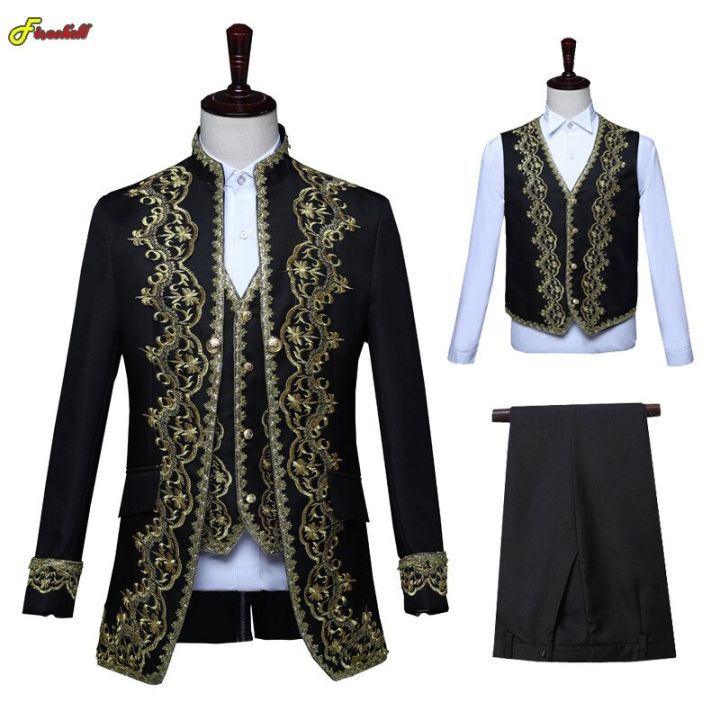 Men Cosplay Costume Suits Renaissance Medieval Embroidery King Prince ...