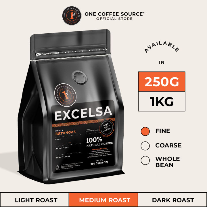 ONE COFFEE SOURCE Excelsa Coffee from Batangas, Medium Roast, Ground or Whole-Bean, 250g - 1kg ...