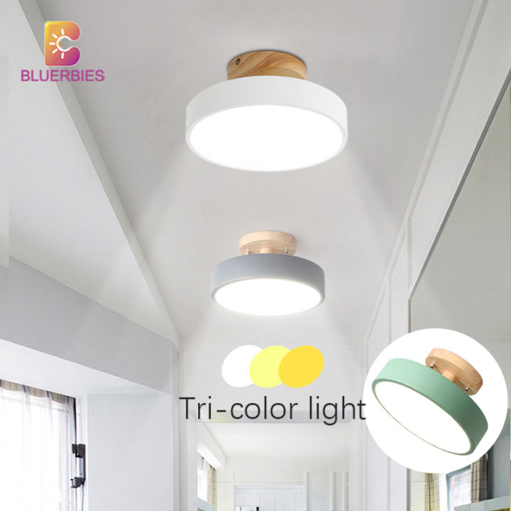 LED Ceiling Light Nordic Modern Tri-Color Round Chandelier Disc Wood ...