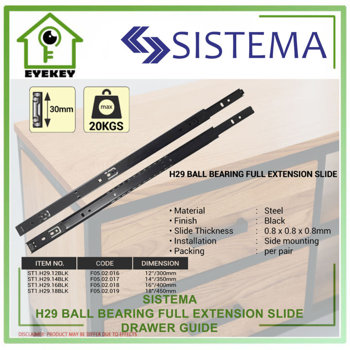 SISTEMA H29 BALL BEARING FULL EXTENSION SLIDE DRAWER GUIDE | Lazada PH