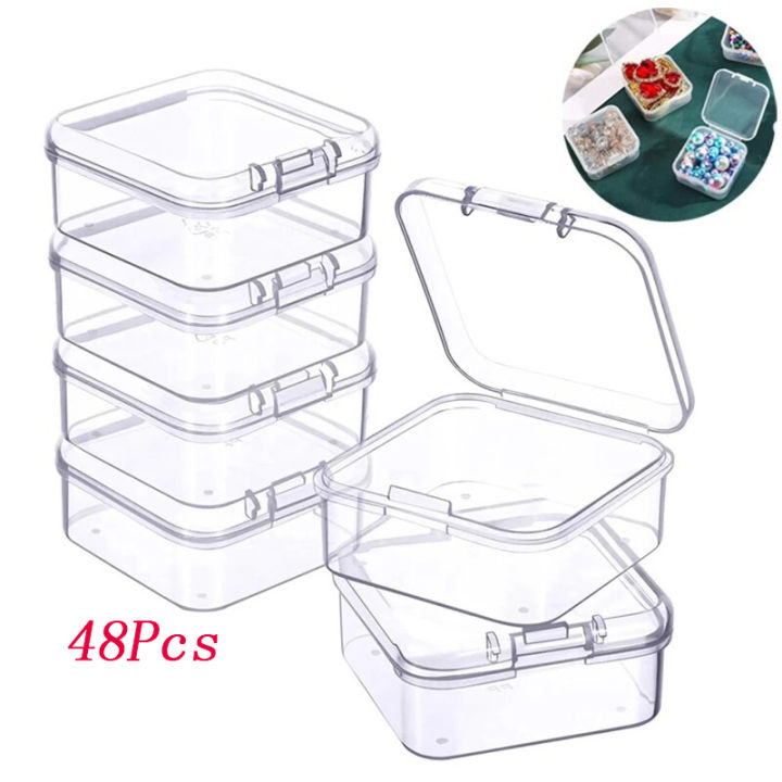 48Pcs Mini Storage Box Transparent Square Plastic Box Earrings Jewelry Packaging Storage Small ...