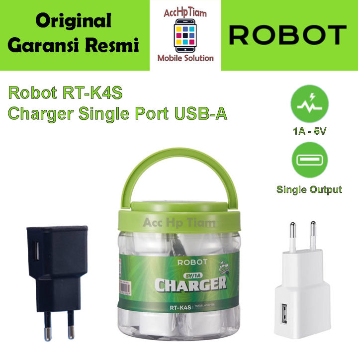 Charger Robot RT-K4S SIngle Output 1A 5V - Batok/Kepala Travel Adapter - Original Garansi Resmi ...