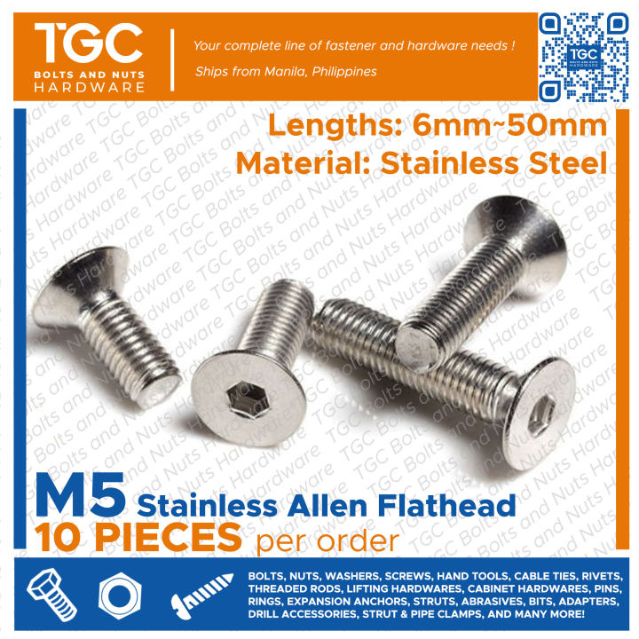 TGC 10PCS SS Allen Flat M5 x 6~50 NC Stainless Countersunk Flathead ...