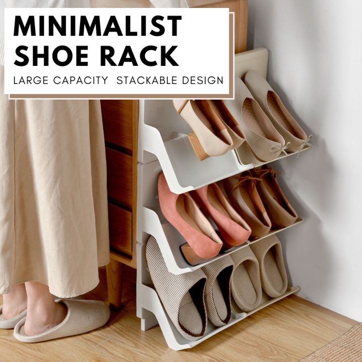 ActiveBae 1pc Beige Stackable Shelf Shoe Rack Shelf Organizer Space ...