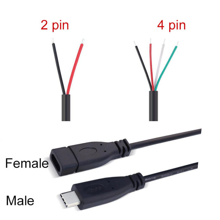 2pin 4pin Wire USB 2.0 Type C Male Female Plug Extension Welding Type ...