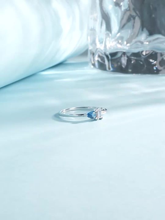 MODIAN 925 แหวนเงินแท้สีฟ้าน้ำทะเลหญิงออกแบบเฉพาะ ins หยดน้ำที่เรียบง่ายหรูหราเบาๆแหวนซ้อนกัน ...