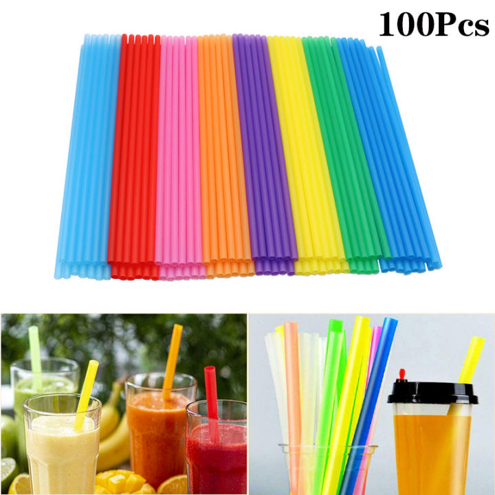 100Pcs Disposable Colorful Plastic Straws 19cm DIY Creative Flat Mouth ...