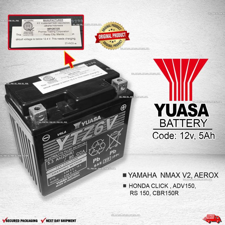 Original Yuasa Battery YTZ6V 12V 5AH AEROX NMAX V2 HONDA CLICK ...