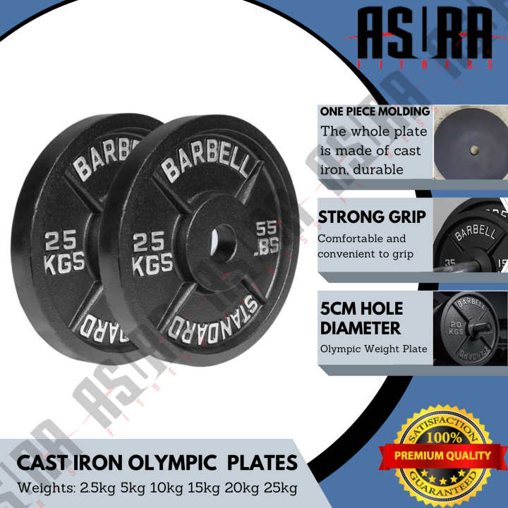 2.5KG - 25KG Solid Cast Iron Standard Olympic Weight Plates 5cm Hole ...