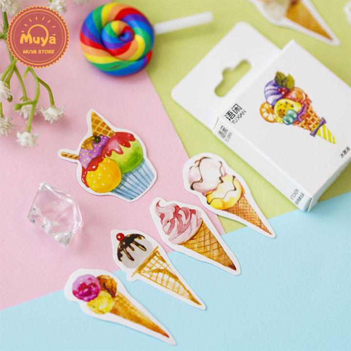 MUYA 50 Pcs/Box Ice Cream Stickers for Journal Cute Summer Stickers for ...