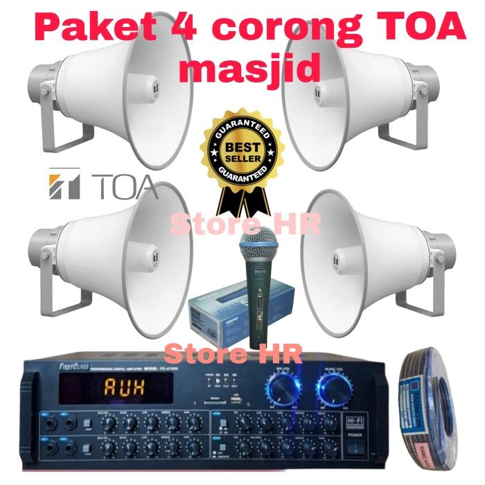 corong toa masjid 50 Watt 4 pcs ampli bluetooth mic imam mic azan ...