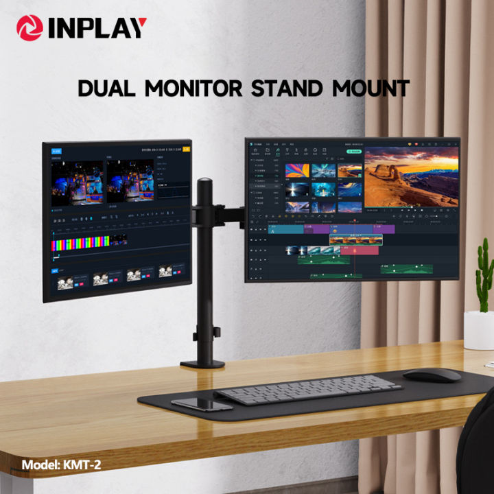 Inplay KMT-2 Dual Arm Monitor Stand Monitor Mount Adjustable With C Clamp Stand For 14-27 ...