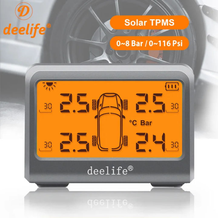 Deelife TPMS Solar Tyre Pressure Monitoring Control System with 4 Wheel ...