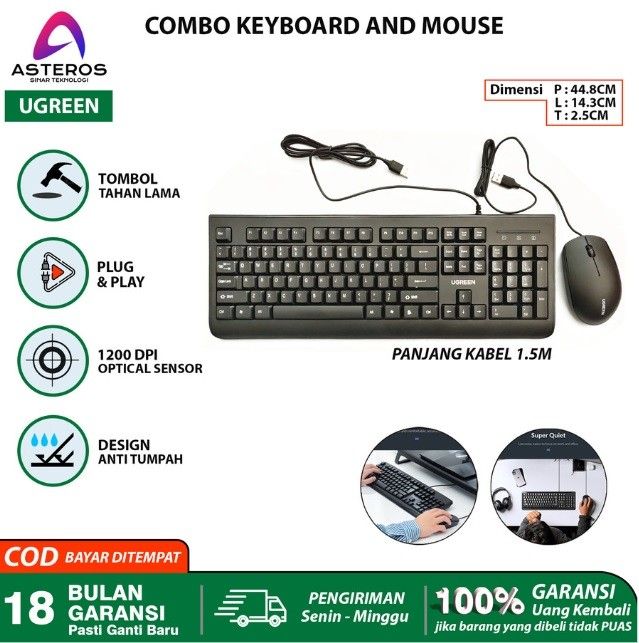 Ugreen Combo Keyboard plus Mouse Satu SET Wired Full Sized | Lazada ...