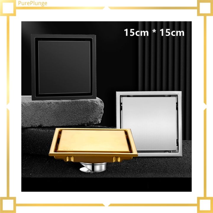 PurePlunge Floor Drain 15*15cm Shiny Gold Square Invisible Floor Waste ...