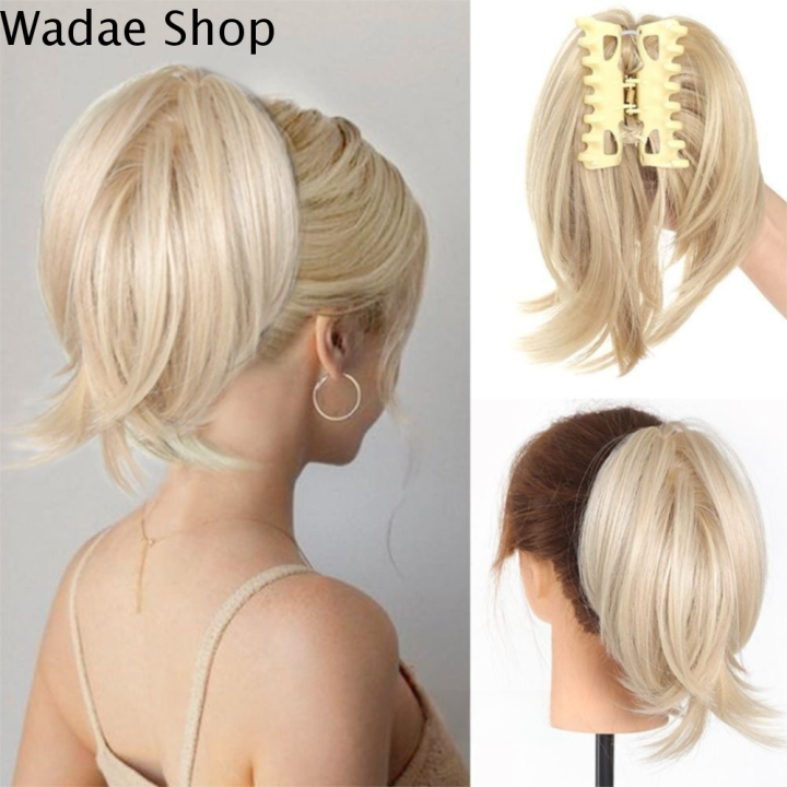 WADAE ซินเธติก ชิ้นผมมวยยุ่งเหยิง คลิปเข้า ยางรัดผม หางม้าแบบตรง ของตก ...