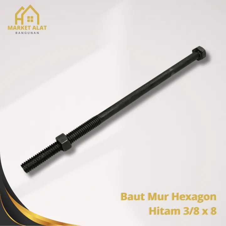 Baut Mur Hexagon Hitam 3/8" x 8" (Kunci 14) / Baut Kasar Panjang 200 mm ...