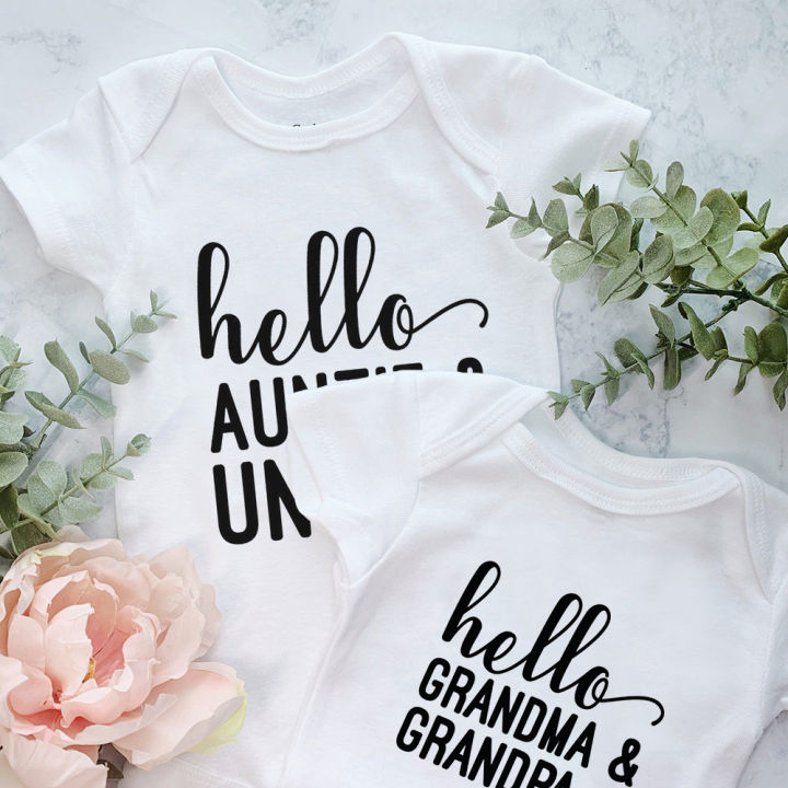 Hello Grandma Grandpa / Auntie Uncle Print Baby Clothes Girls Boy ...