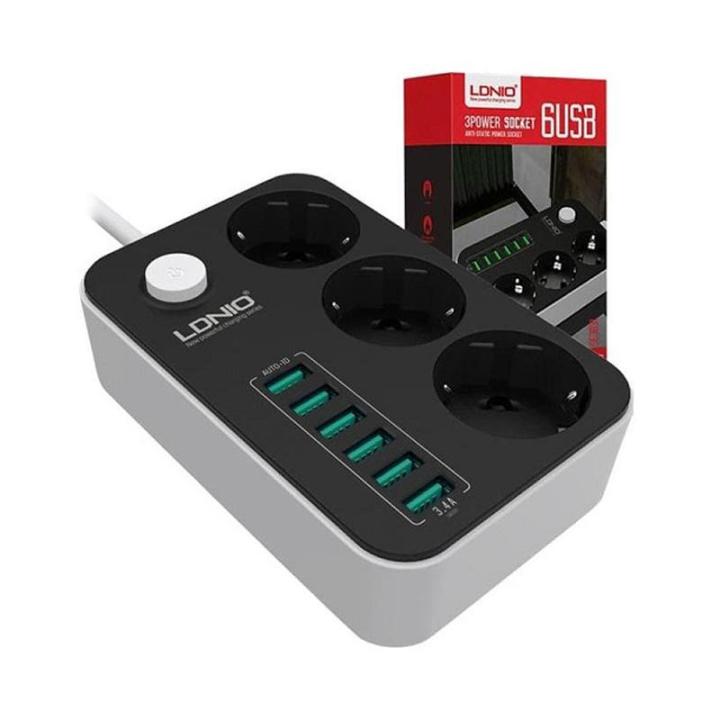 Stop Kontak LDNIO 3 Power Socket 6 USB Charging Anti Static - Model Colokan & 6 Port 3.4A USB ...