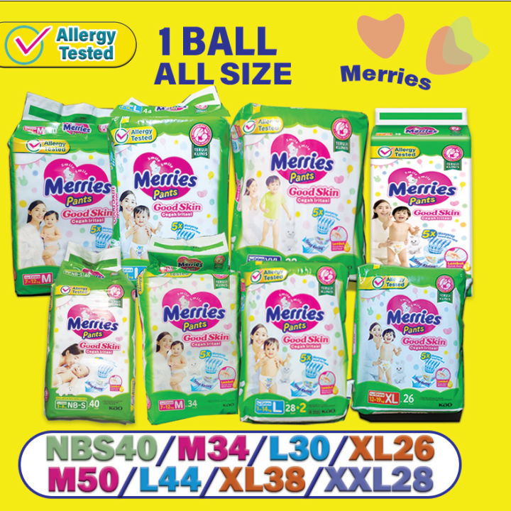 Merries NBS-40/M34/L30/XL26/M50/L44/XL38/XXL28 | Lazada Indonesia