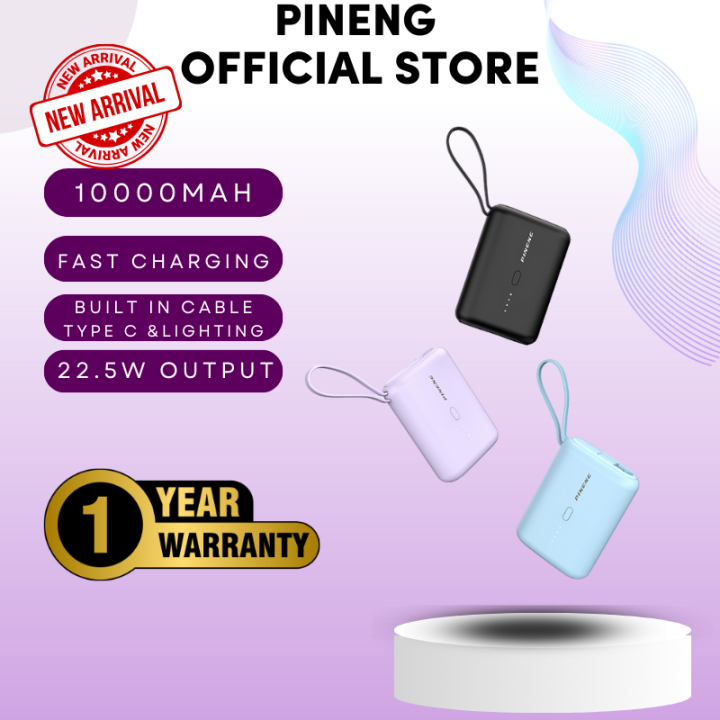 PINENG PN-873 PD 22.5W FAST CHARGING WITH BUILT IN TYPE C & IP 10000MAH POWERBANK | Lazada