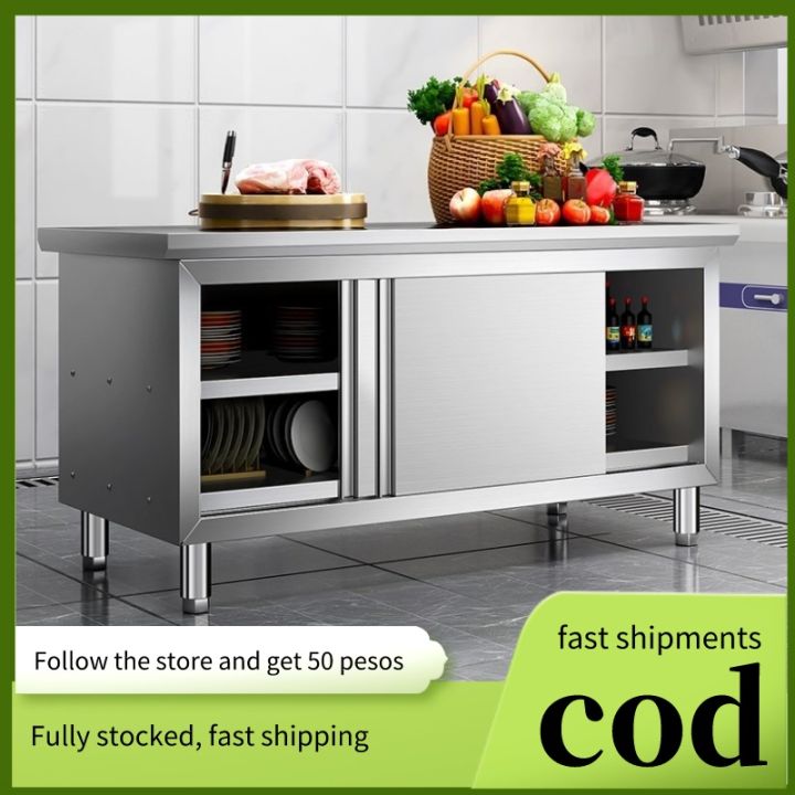 COD]304 Stainless steel sliding door workbench kitchen Operating ...